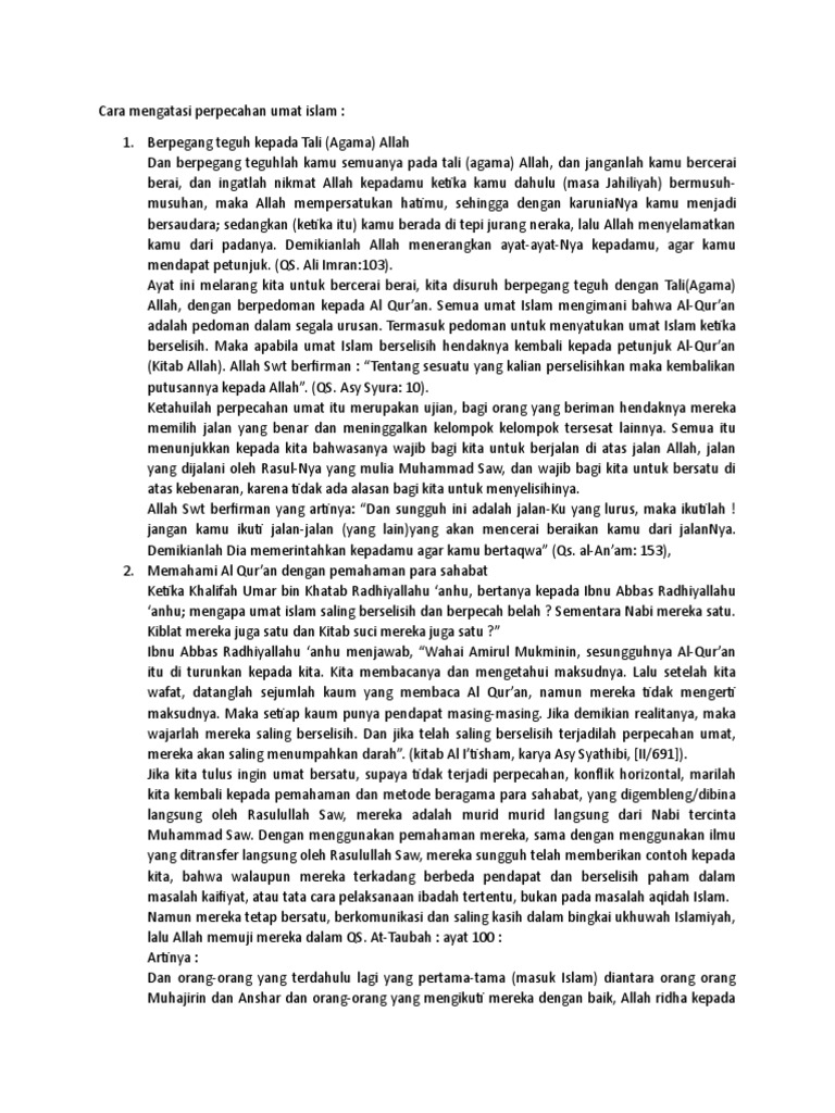 Cara Mengatasi Perpecahan Umat Islam | PDF