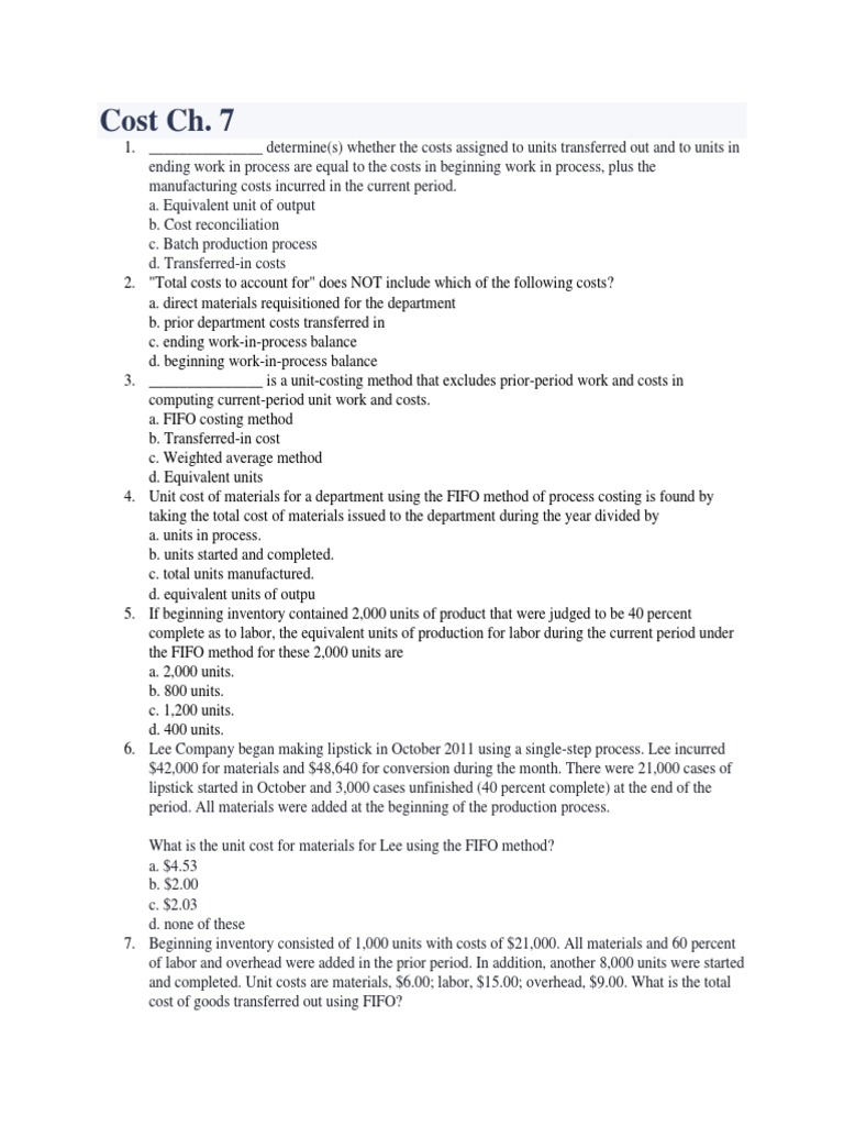 Cost - CH 7 | PDF | Computers