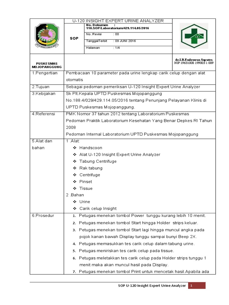 8.1.1.1. Sop U-120 Insight Expert Urine Analyzer | PDF