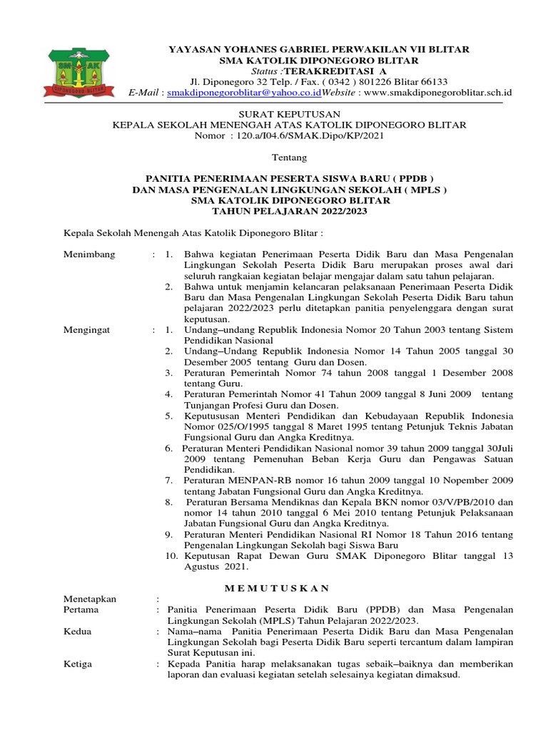 SK Panitia PPDB 2022 2023 New 1 | PDF