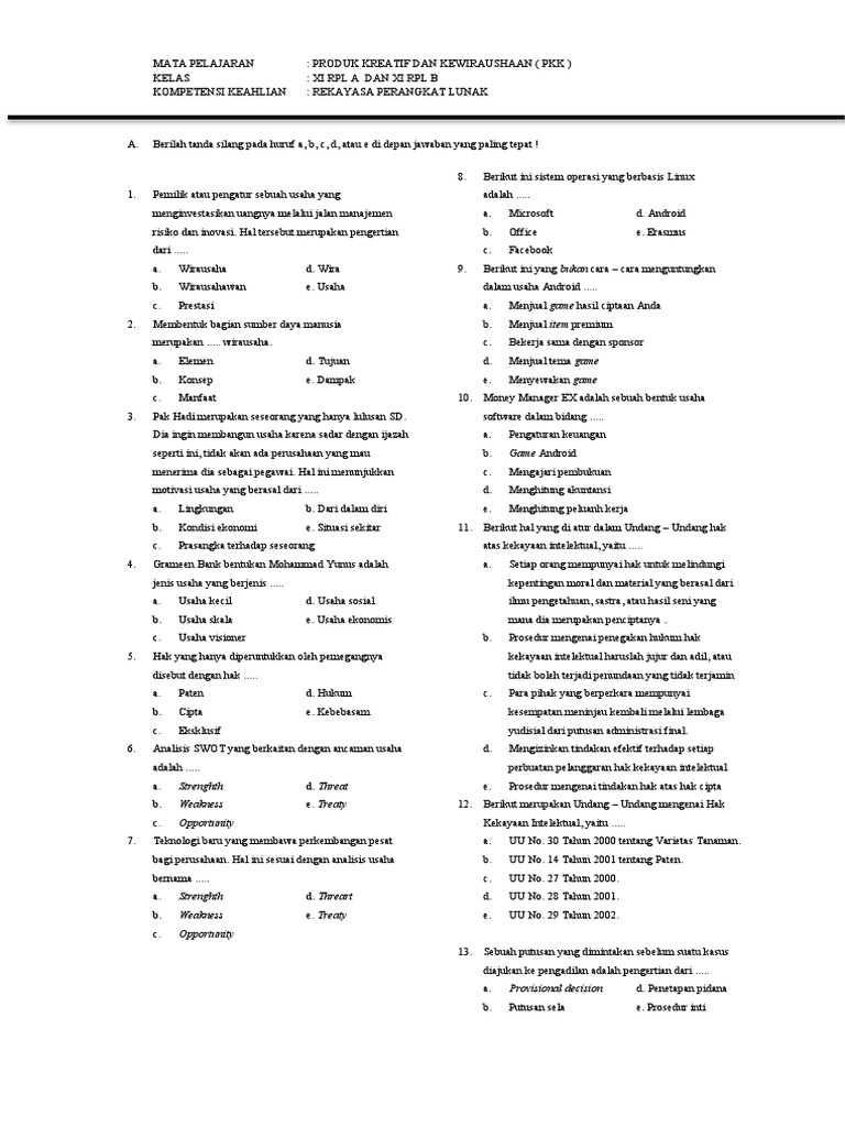 Soal Pilihan Ganda Pkwu | PDF