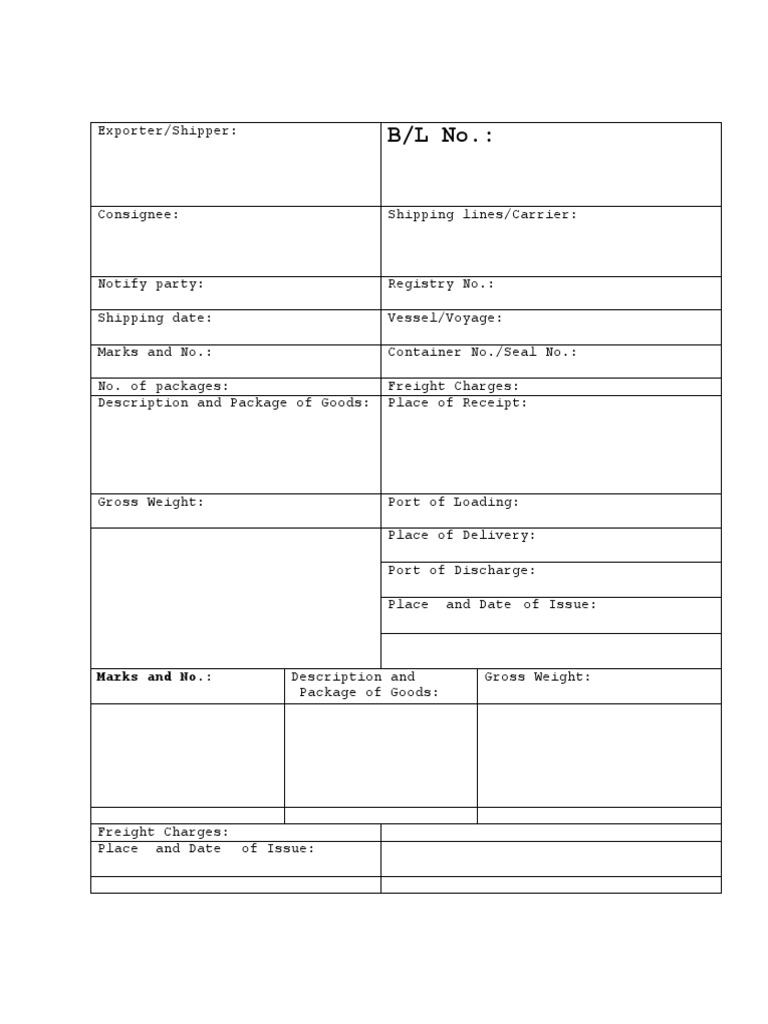 Bill of Lading Format | PDF