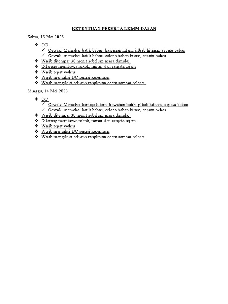 Ketentuan Peserta LKMM Dasar | PDF