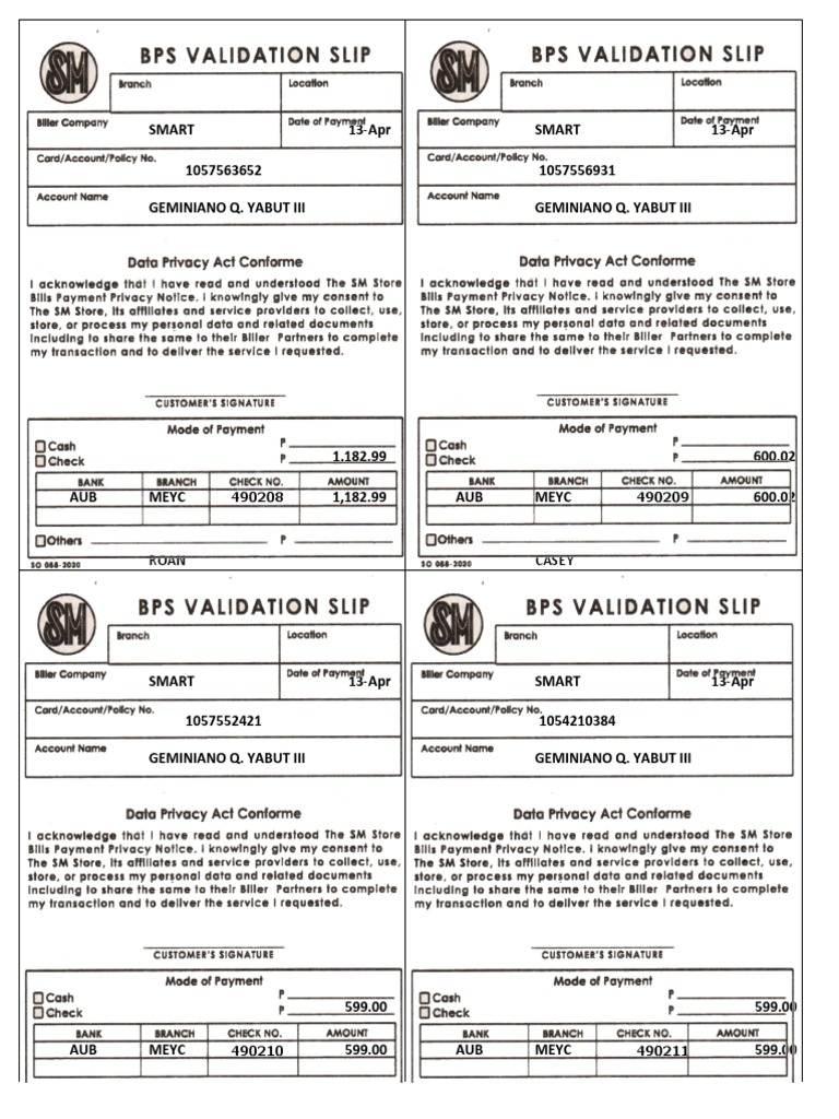 SM Payment Slip Excel | PDF