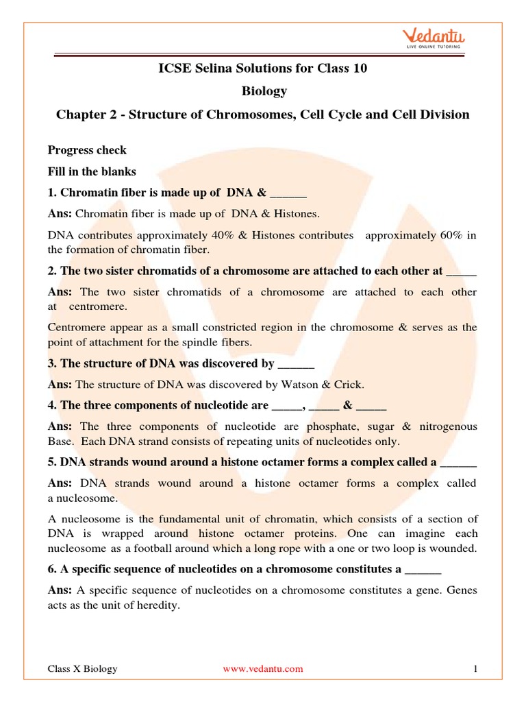 ICSE Class 10 Biology: Chromosome Structure | PDF
