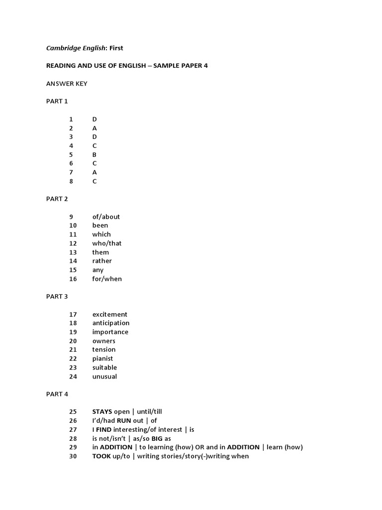 318248 Reading and Use of English Answer Key | PDF