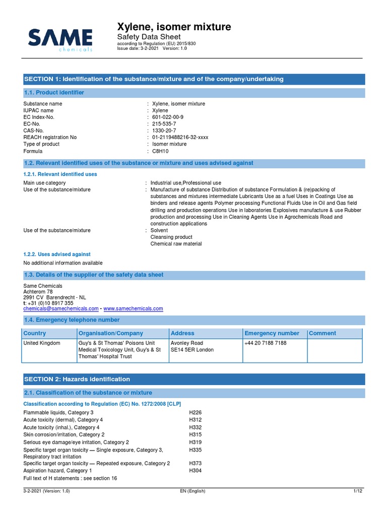Xyleen, Isomerenmengsel (1330-20-7) EN | PDF