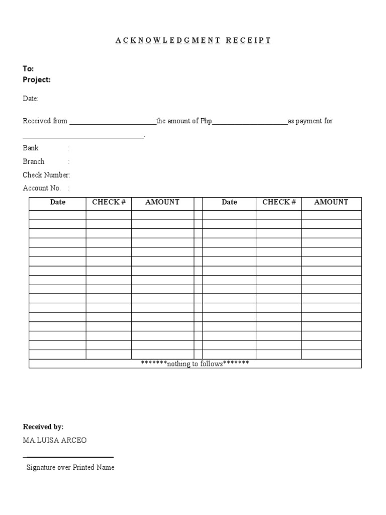 (Acknowledgement Receipt(Ayala) Copy | PDF