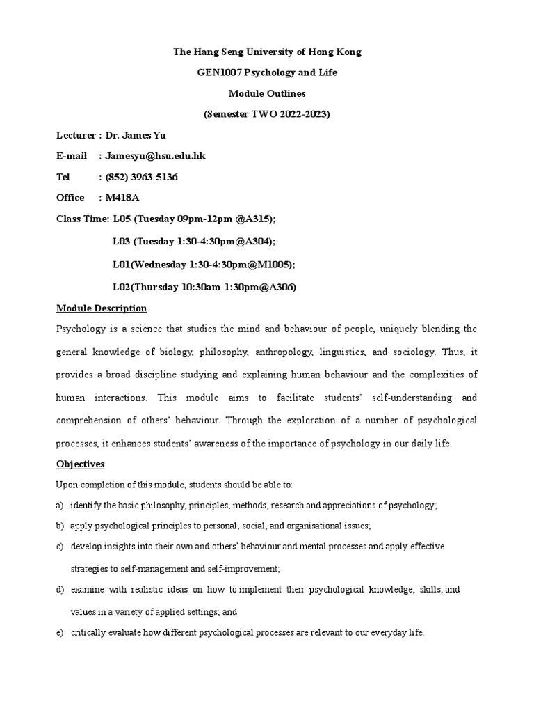 GEN1007 (202223-SEM2) L01 - 02 - 03 - 05 Module Outline | PDF