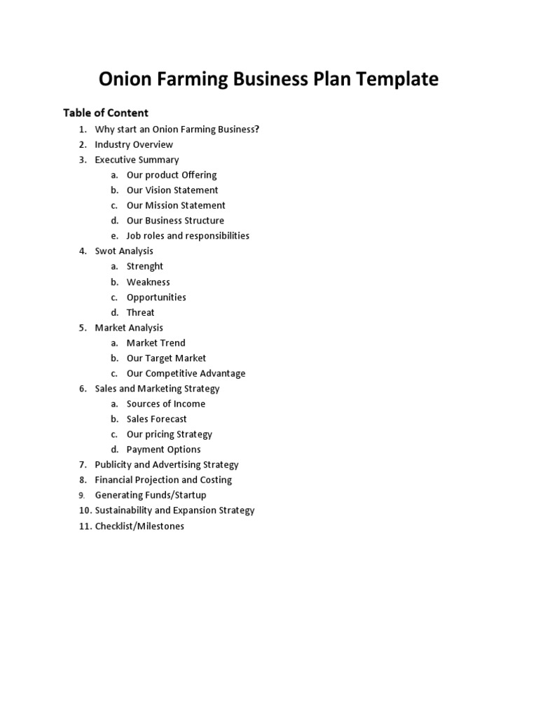 Onion Business Plan PDF Version | PDF