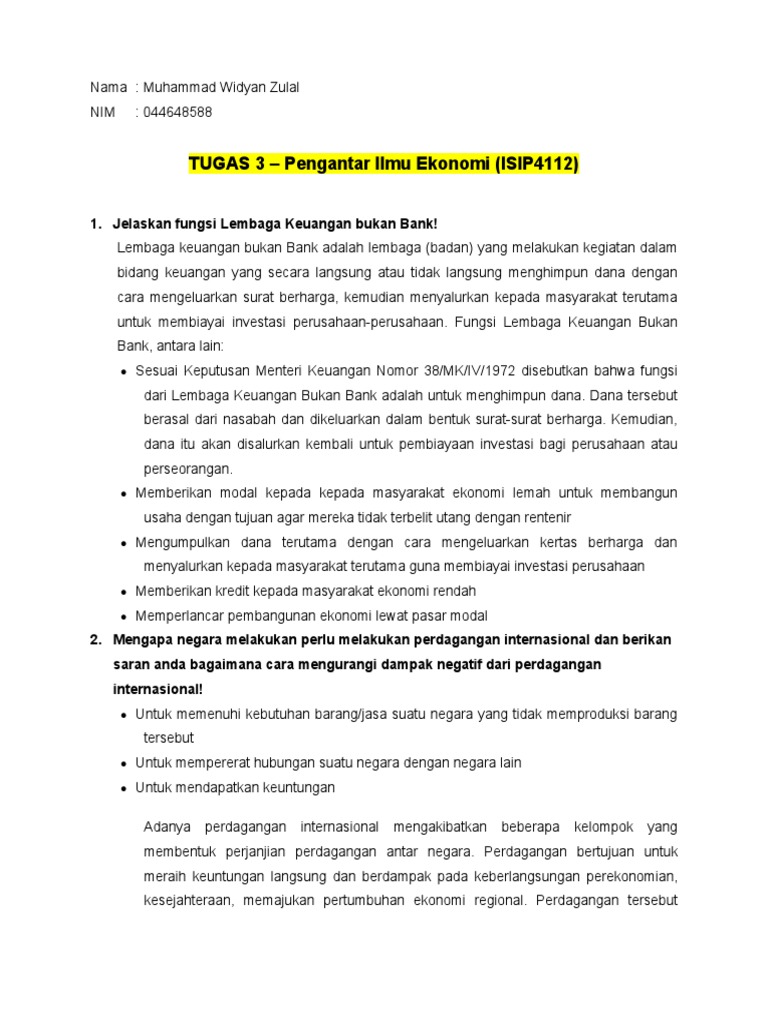Muhammad Widyan Zulal 044648588 - Tugas 3 - Pengantar Ilmu Ekonomi | PDF