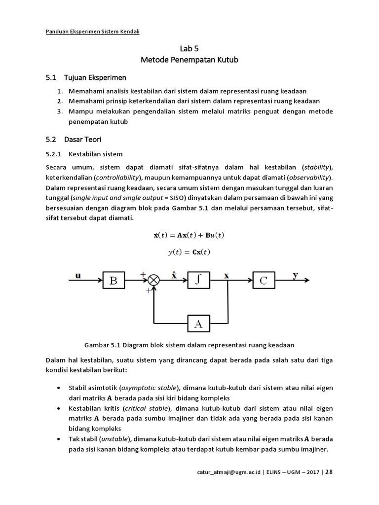 Eksp. Sistem Kendali - Bab 5-5 Pole Placement | PDF