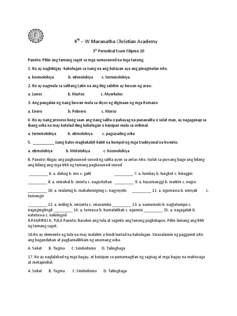 Fil 10 3rd Quarter Exam | PDF