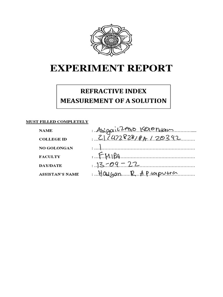 Experiments Report Format Refraction Index Pdf