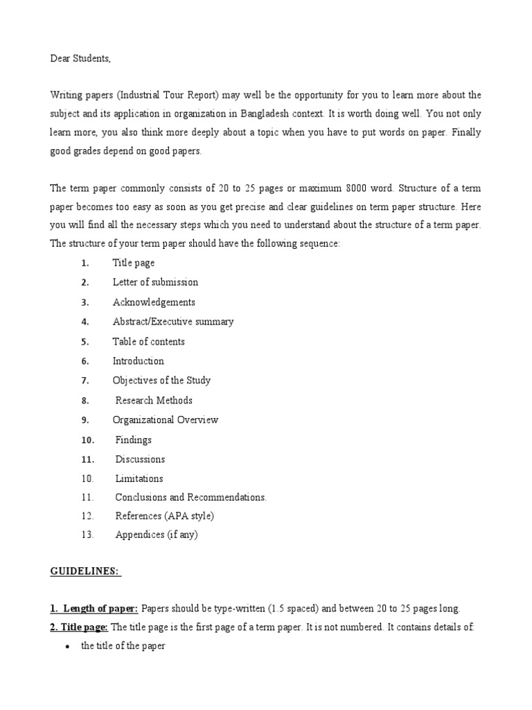 Guidelines of The Industrial Tour Report 4BBA | PDF
