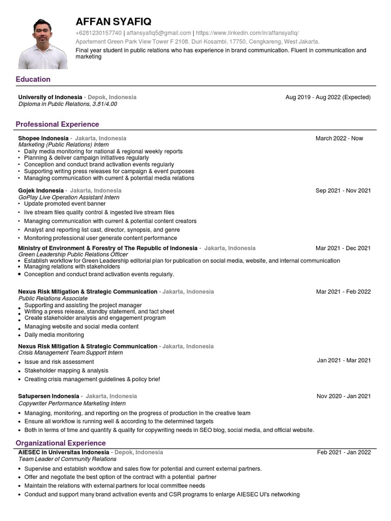 CV - Affan Syafiq | PDF