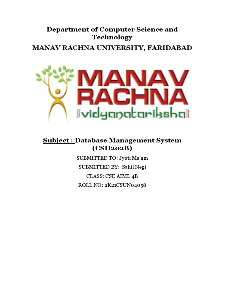Mid Term - (DBMS) Labfile (Sahil Negi) | PDF | Databases | Sql