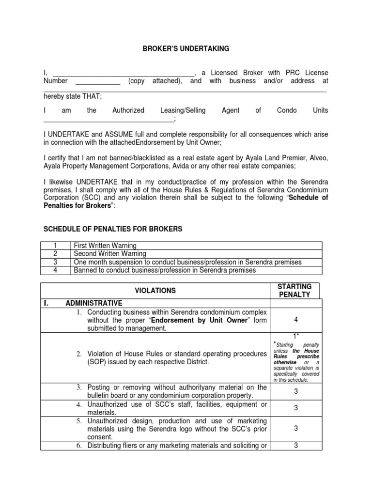Brokers Undertaking W License | PDF | Condominium | Lease
