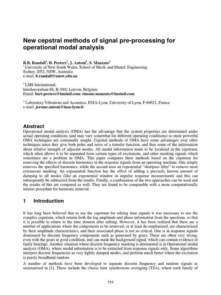 New Cepstral Methods of Signal Pre-Processing For Operational Modal Analysis | PDF