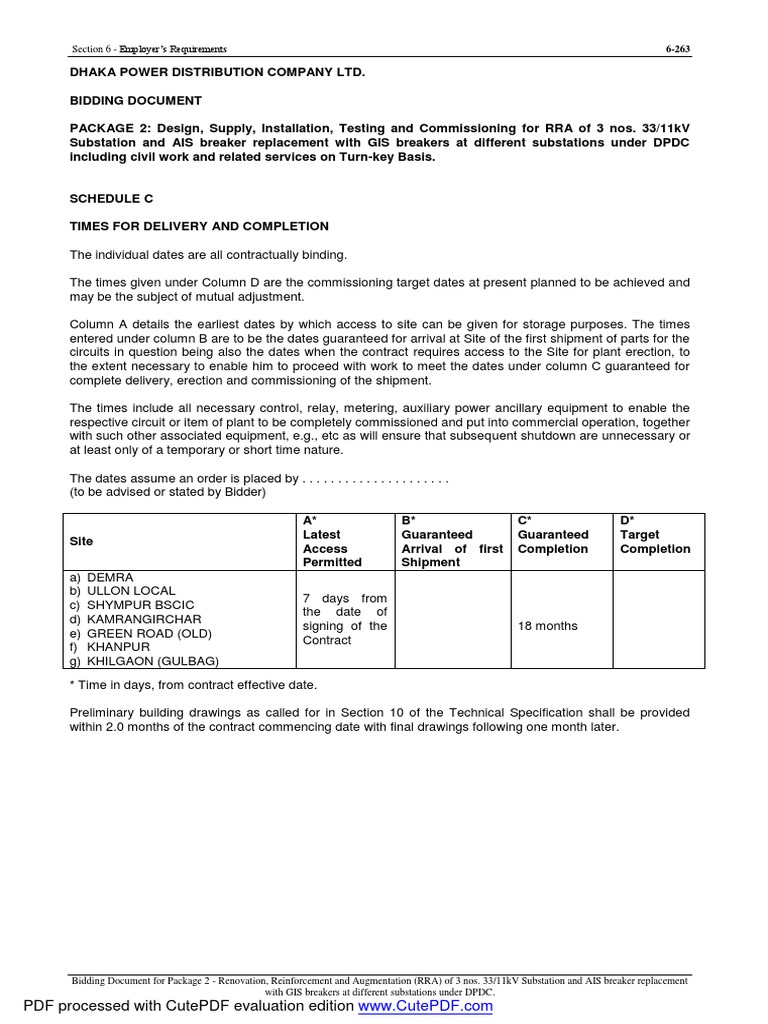 Delivery and Completion Schedule Details | PDF