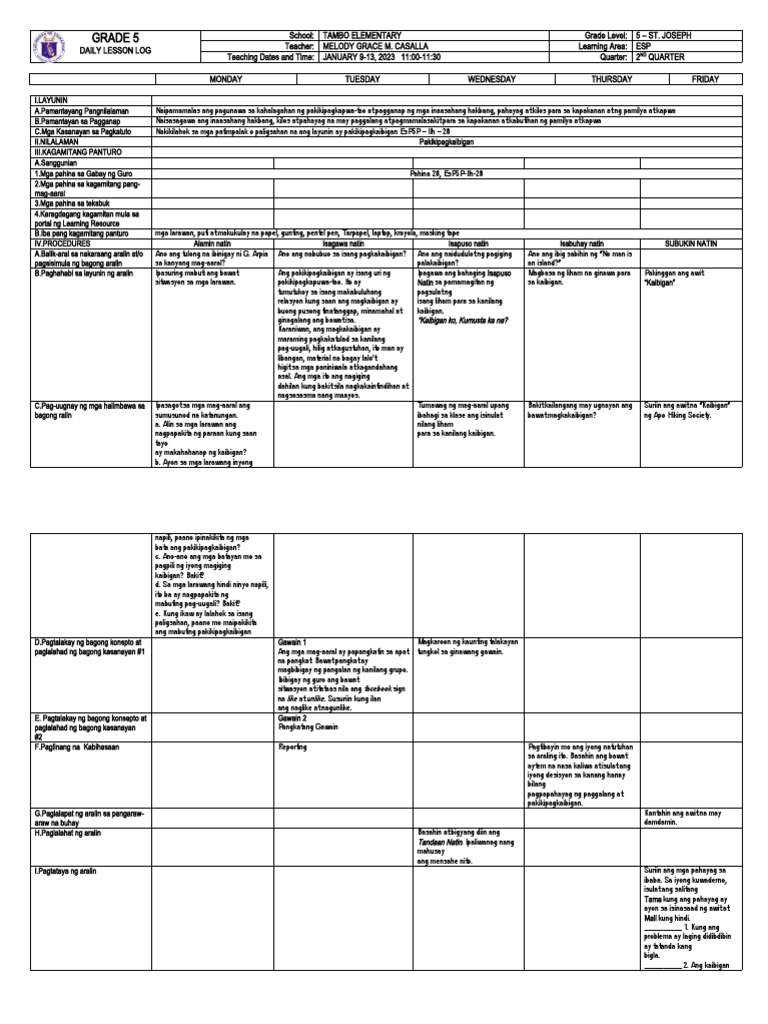 DLL g5 q2 Esp 5 Week 8 | PDF