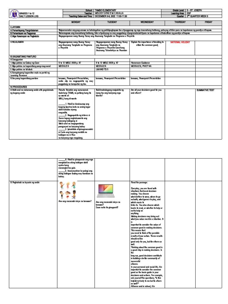 DLL ESP-5 Q2 Week5 | PDF
