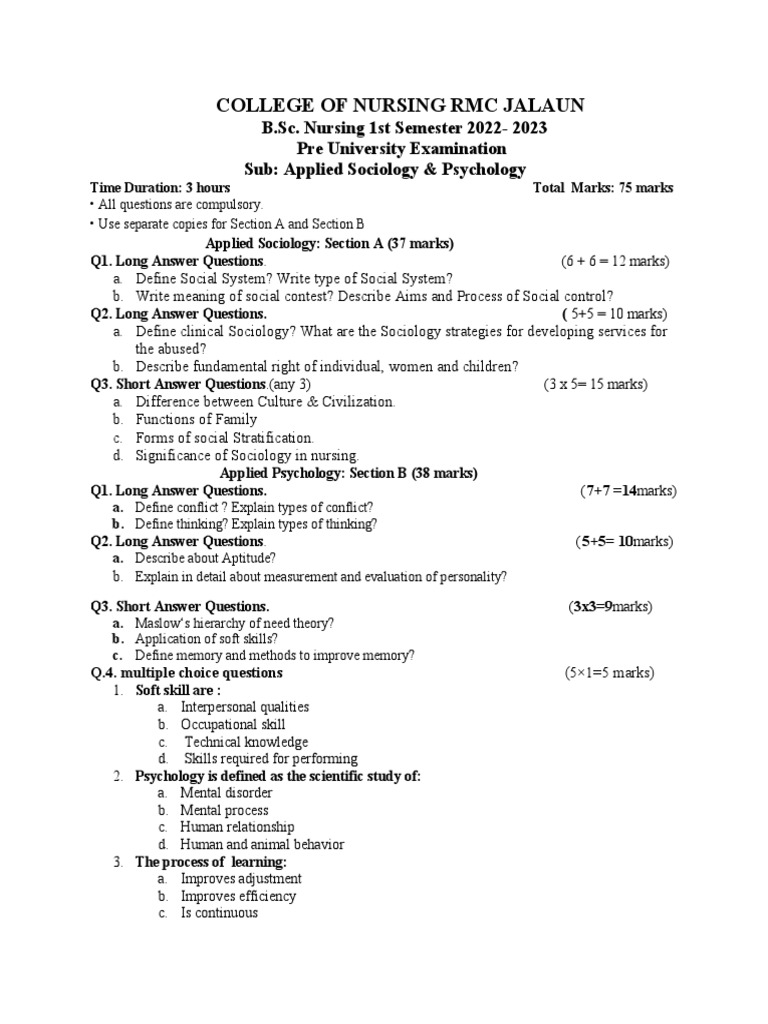 Pre University Exam PDF