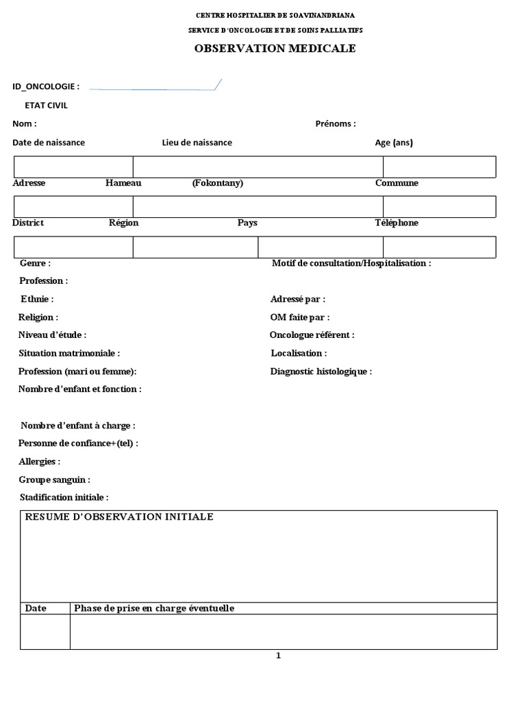 OBSERVATION MEDICALE Matrice | PDF