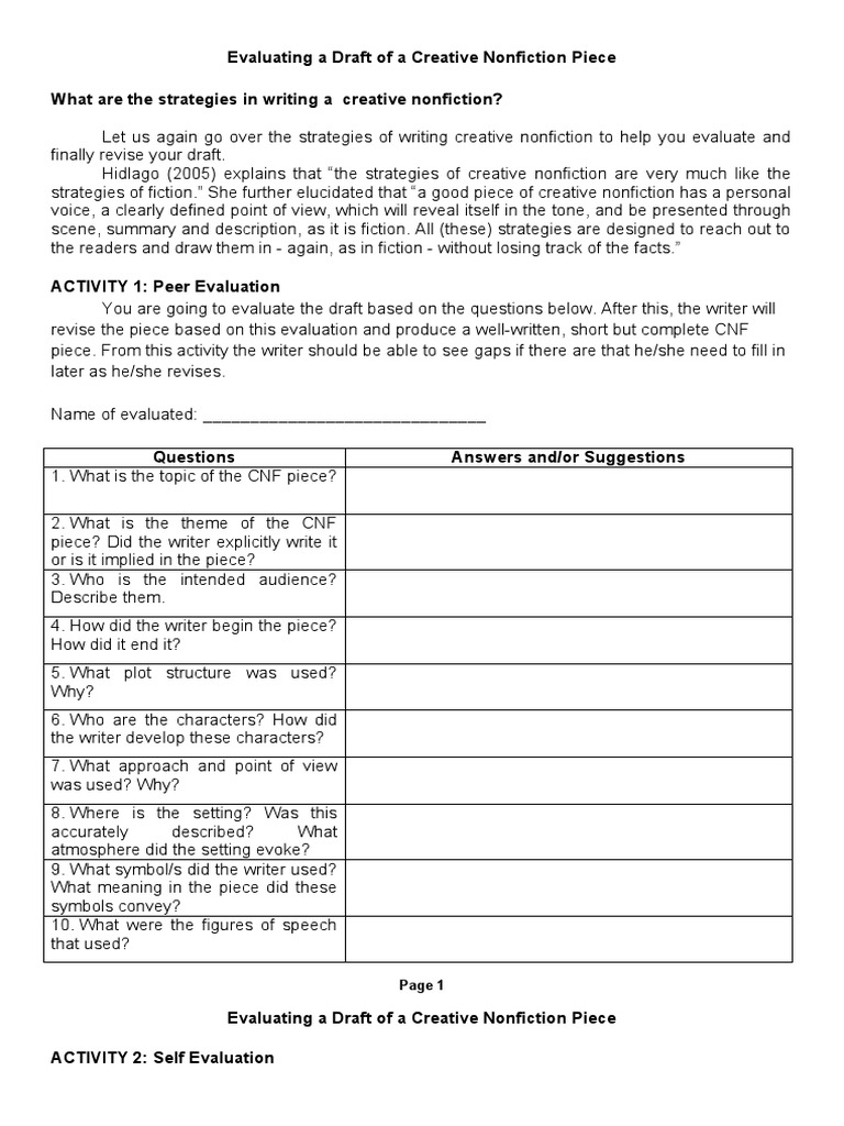 Evaluating Creative Nonfiction Drafts | PDF | Syntax | Narration