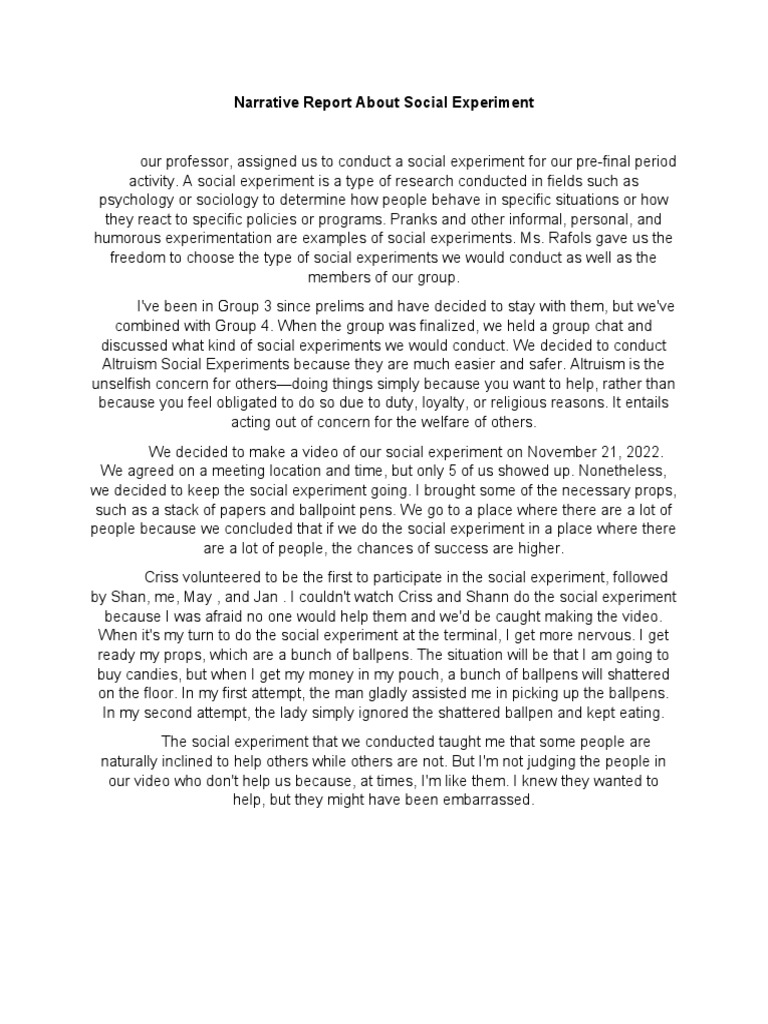 Social Experiment Report: An Analysis of Altruism in Public | PDF ...