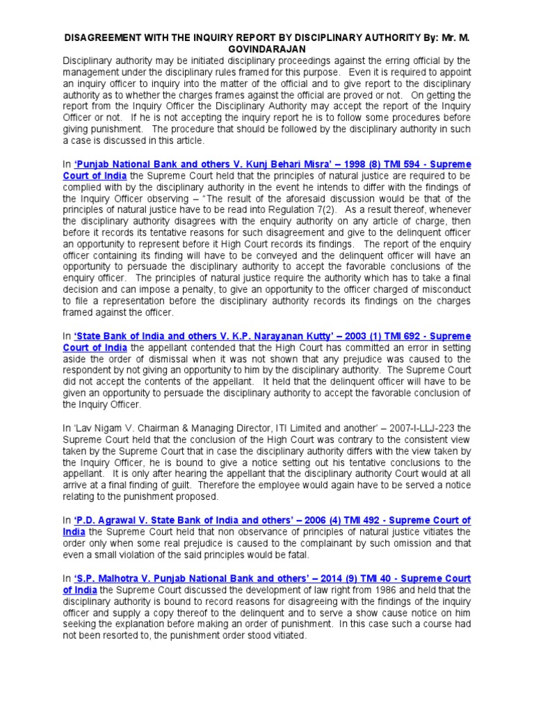 Disagreement with Inquiry Report Procedures | PDF