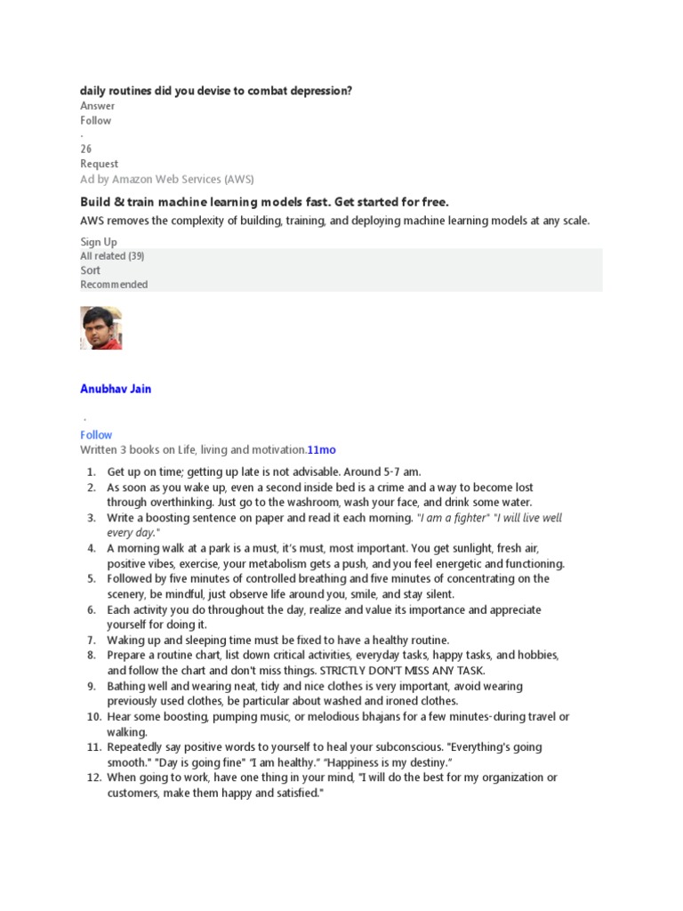 Daily Routines Did You Devise To Combat Depression | PDF