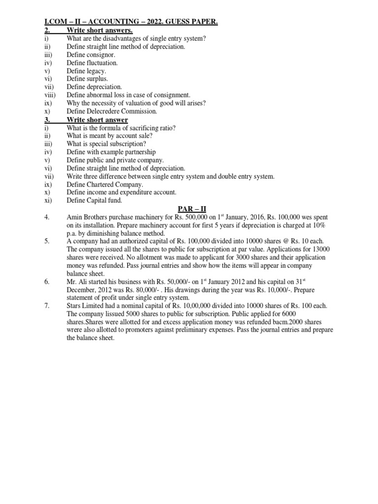 Intermediate Part II Principles of Accounting Guess Papaer | PDF