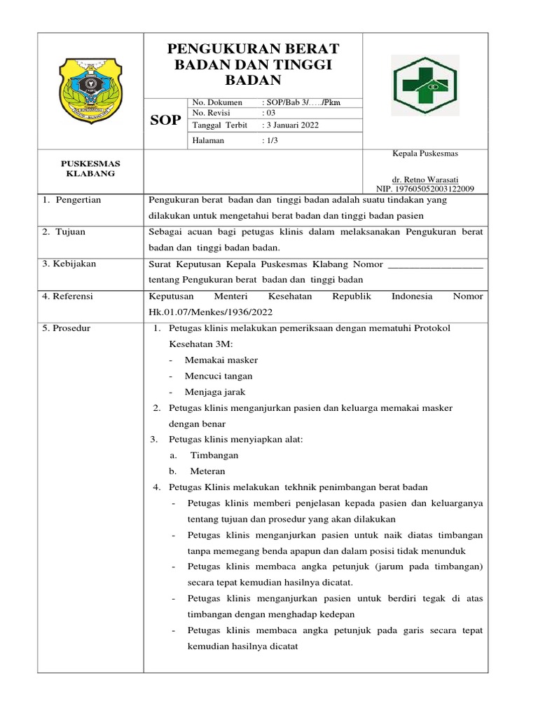 Sop Pengukuran TB Dan BB | PDF