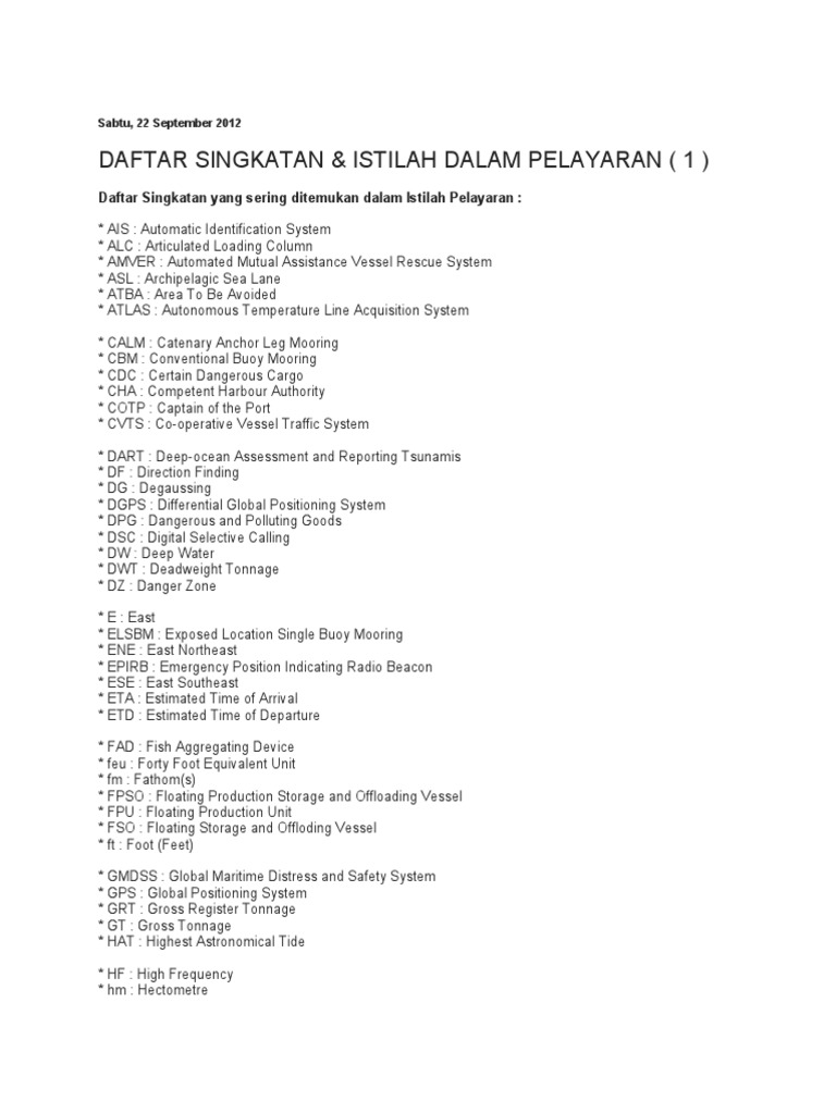 Singkatan Istilah Kapal | PDF | Shipping | Ships