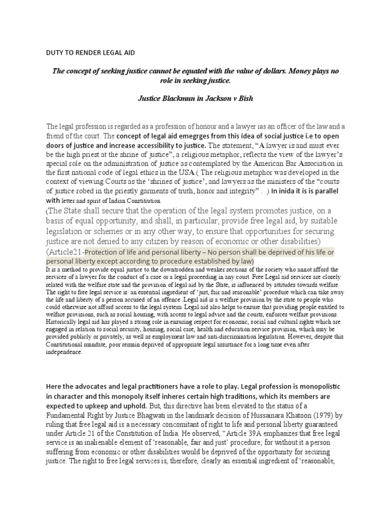 The Constitutional And Statutory Obligation To Provide Free Legal Aid