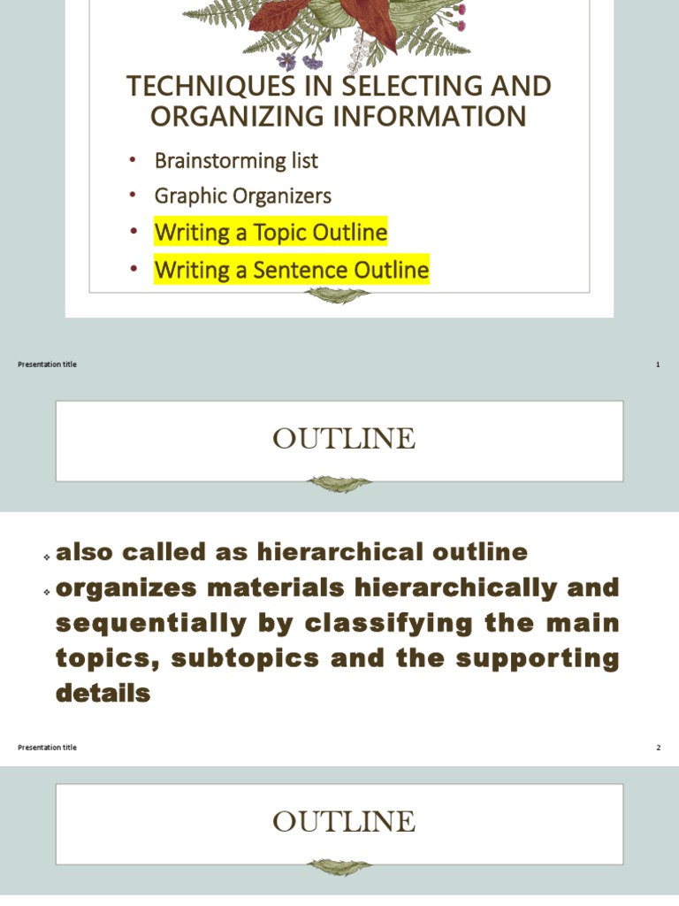 Techniques in Selecting and Organizing Information 2 | PDF | Writing ...