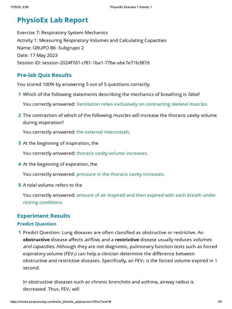 PhysioEx Exercise 7 Activity 1 | PDF