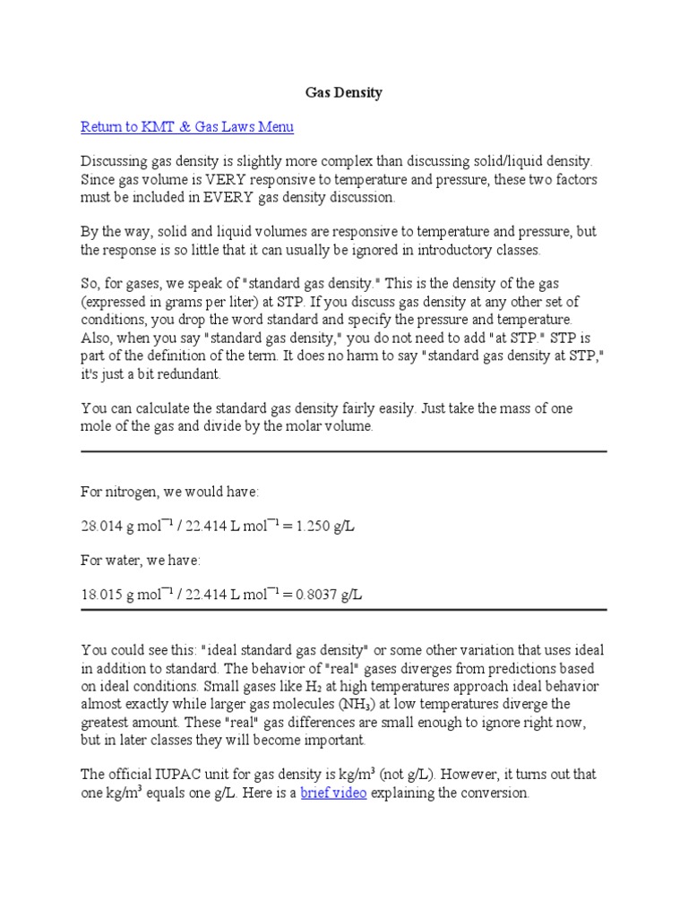 Gas Density | PDF | Gases | Density