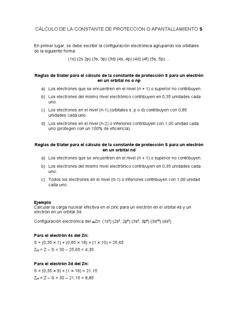 04-Reglas de SLATER para Calcular S | PDF