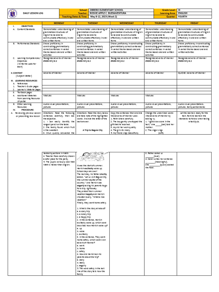 DLL - ENGLISH-3 - Q4 - C2 - Recognize-Adverbs-Of-Manner ...