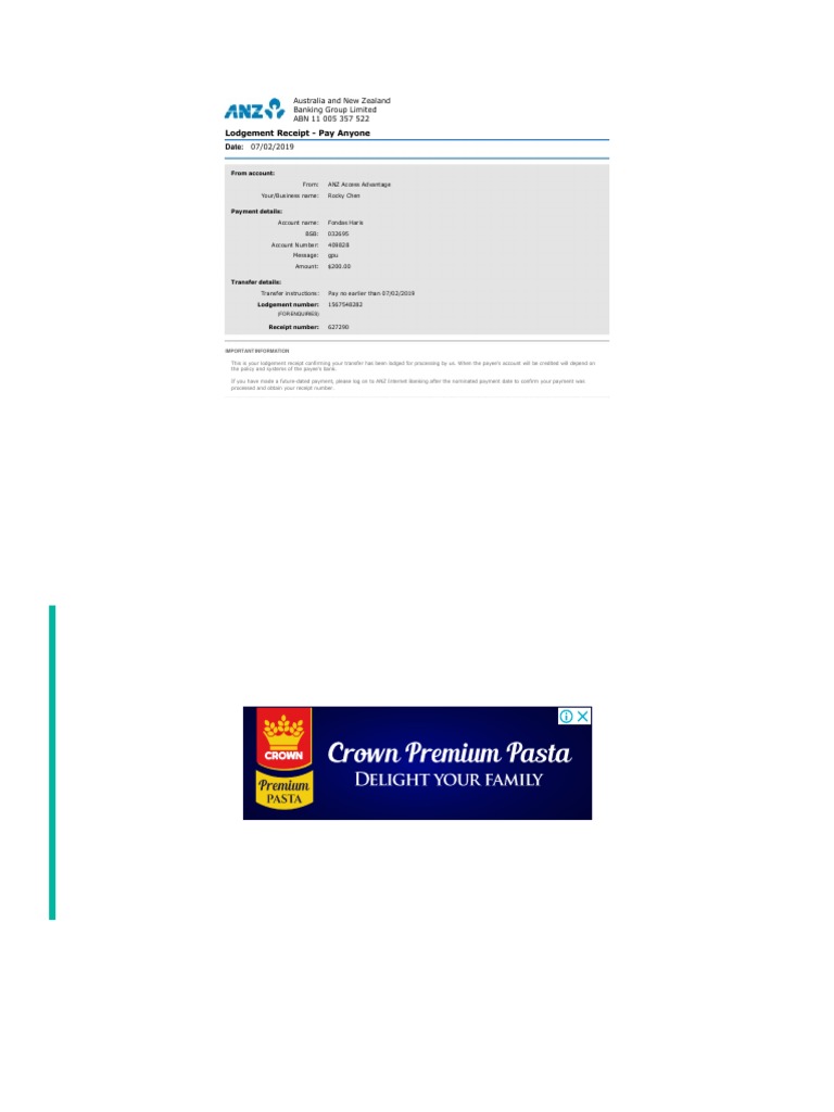 ANZ Receipt - Ref 1567548282 | PDF | PDF