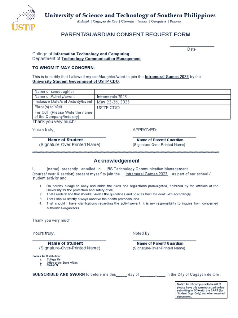 Parents Consent Waiver For Intrams | PDF | Government | Justice