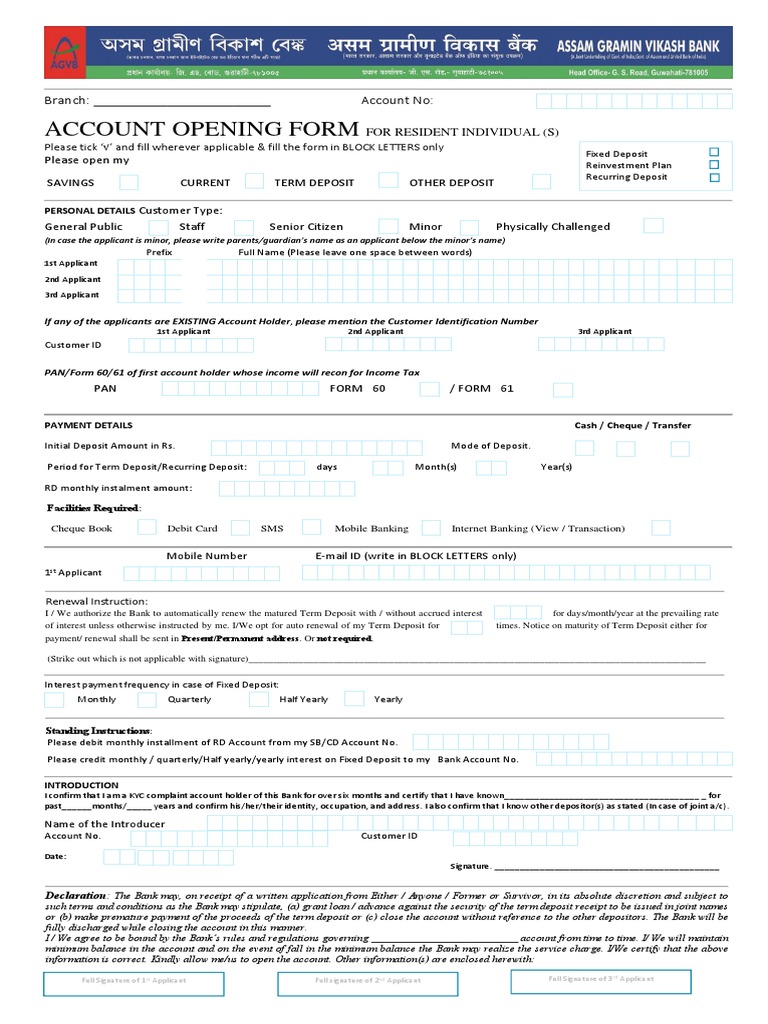 Assam Gramin Vikash Bank Account Form | PDF