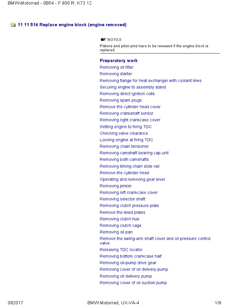 BMW F 800 R K73 Desmontaje-Montaje Bloque Motor | PDF | Piston | Internal Combustion Engine