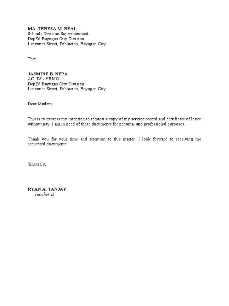 Letter of Intent For Service Record | PDF