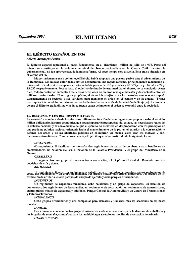 Ejercito Espaol en 1936 El Miliciano Arzanegui | PDF | Batallón | Brigada