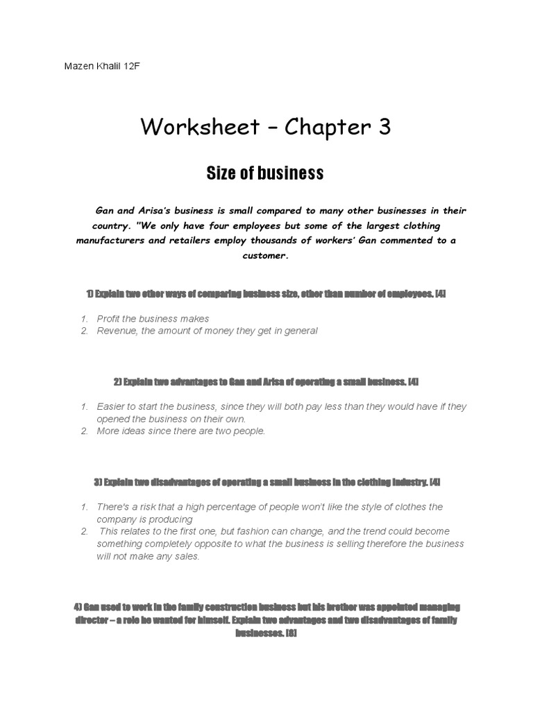 Business Worksheet | PDF | Employment | Business
