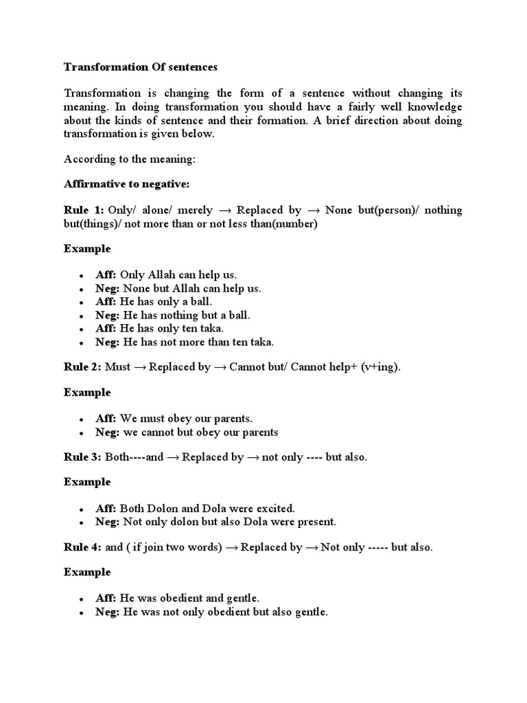 Transformation of Sentence | PDF | Verb | Part Of Speech