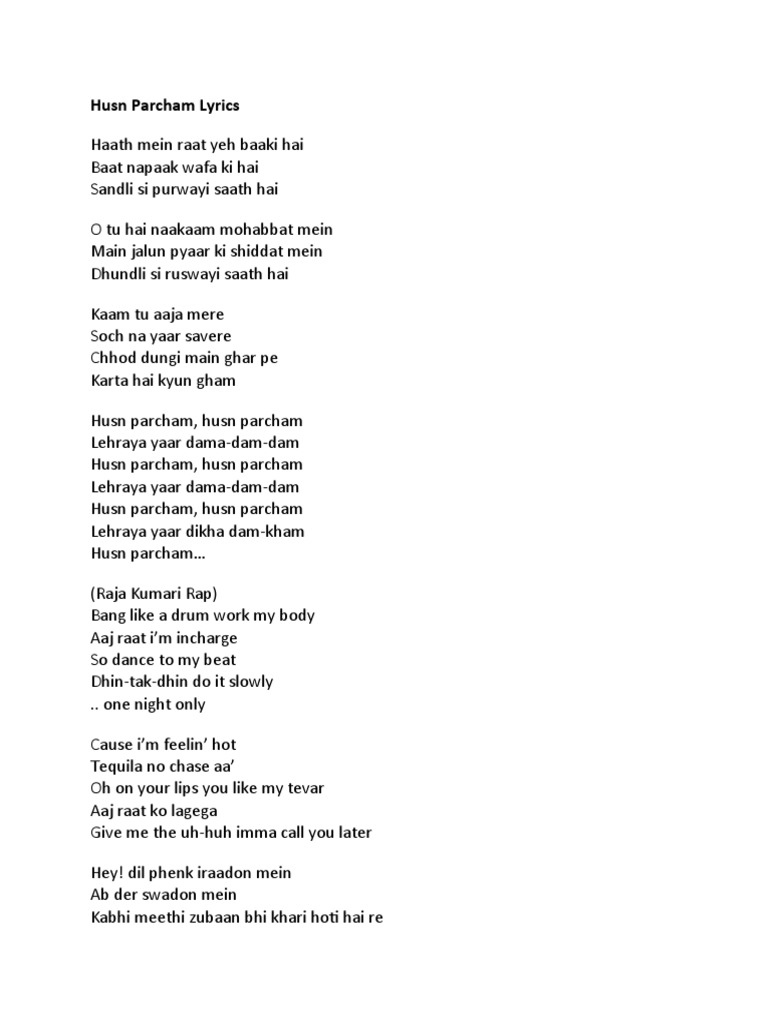 Husn Parcham Lyrics | PDF